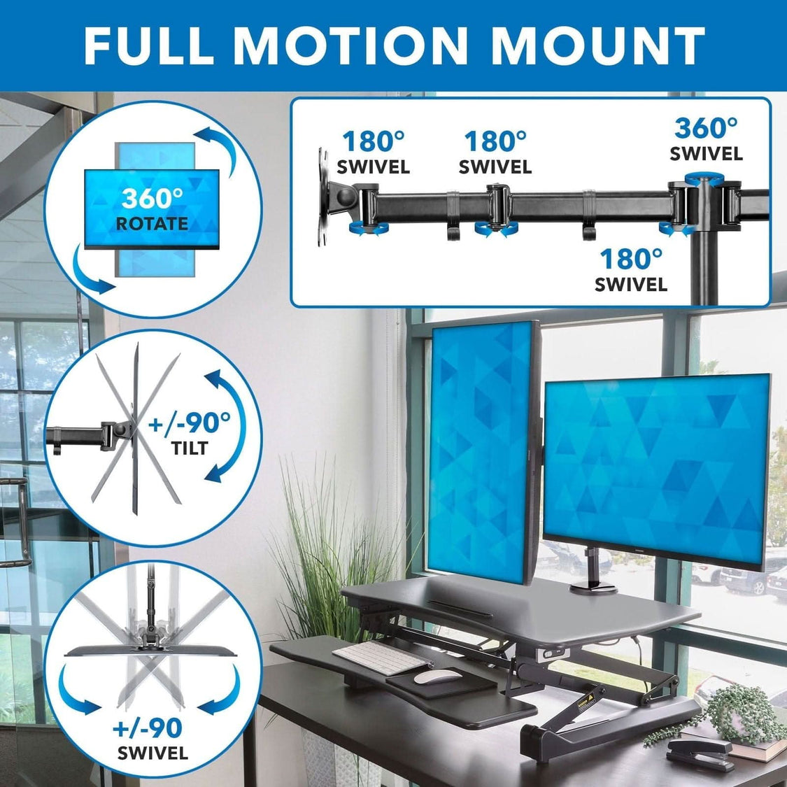 Mount-It! Electric Sit-Stand Desk Converter with Dual Monitor Mount for ...