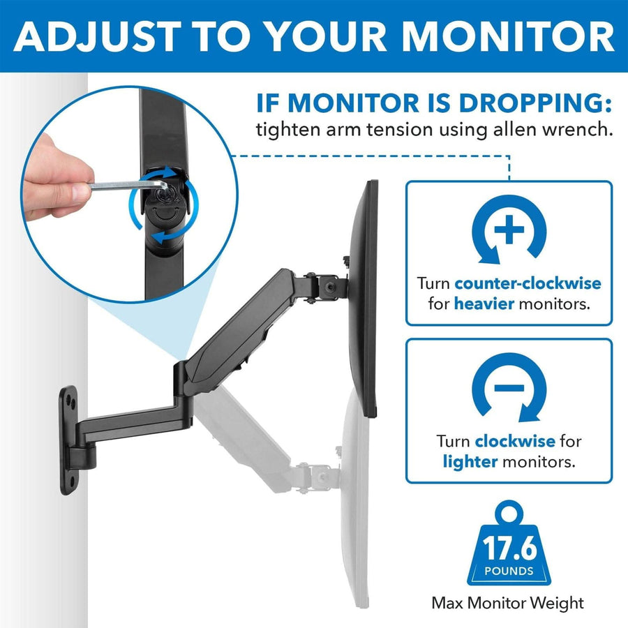 Mount-It! Height Adjustable Single Monitor Wall Mount for monitors up ...