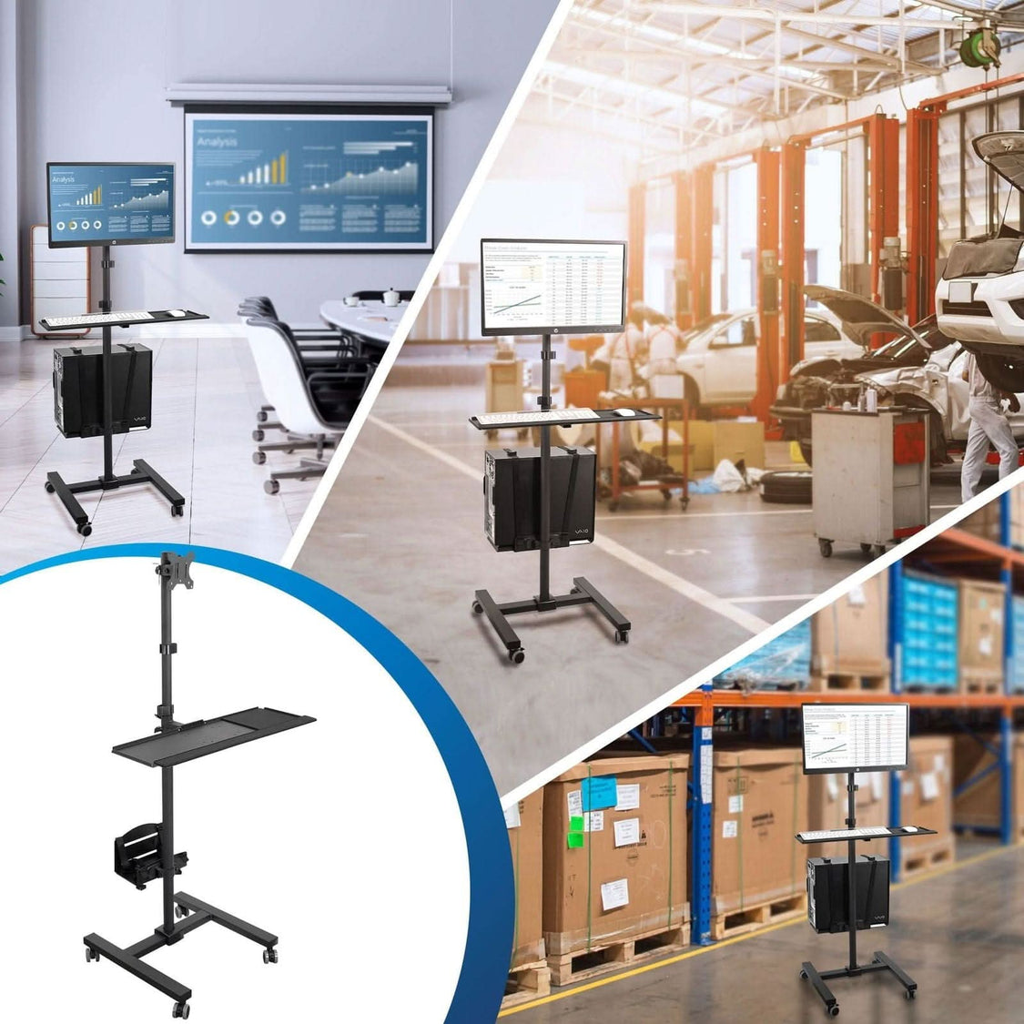 Mount-It! Mobile Cart With Monitor Mount & CPU Holder | MI-7948