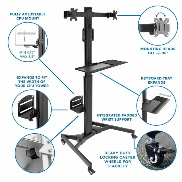 Mount-It! Mobile PC Workstation for Dual Monitors | MI-7986