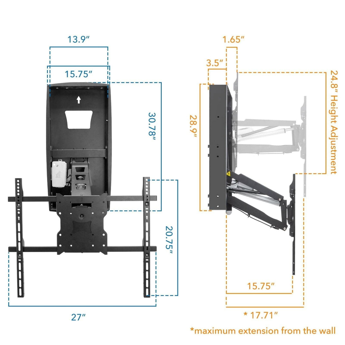 Mount-It! Motorized Fireplace TV Mount With Recessed Base for 42" to 80 ...