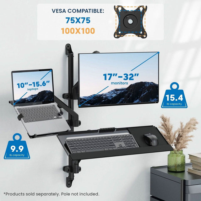 Mount-It! Counterbalance Keyboard Tray Arm for Wall and Pole Mounting ...